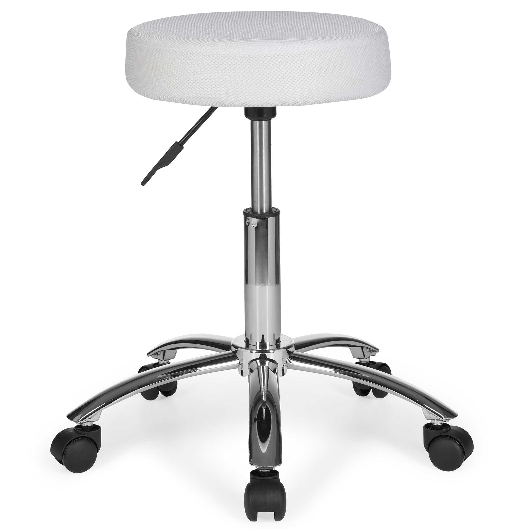 Arbeitshocker Rollhocker gepolstert Stoff Weiß ohne Lehne XL